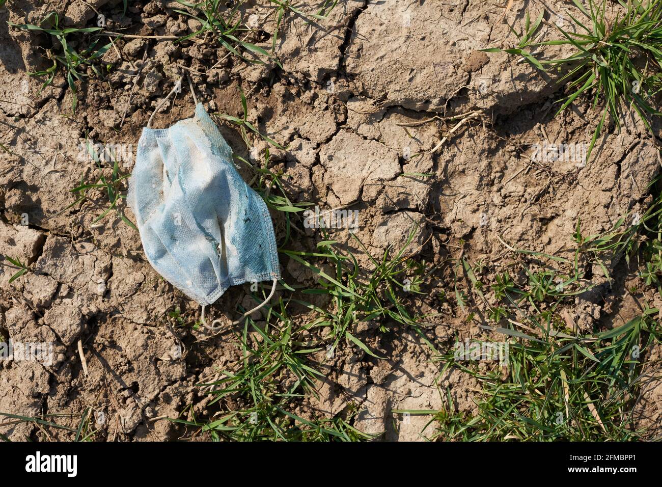 Medical mouth and nose mask on ground. Pollution by corona masks. Top ...