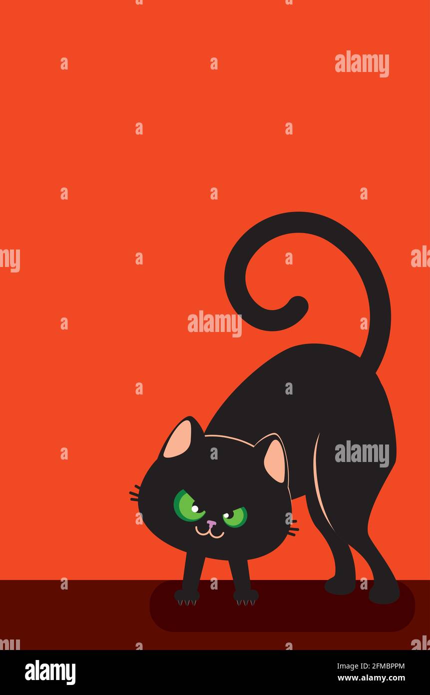 Cute cartoon evil black cat Halloween themed background Stock Vector ...