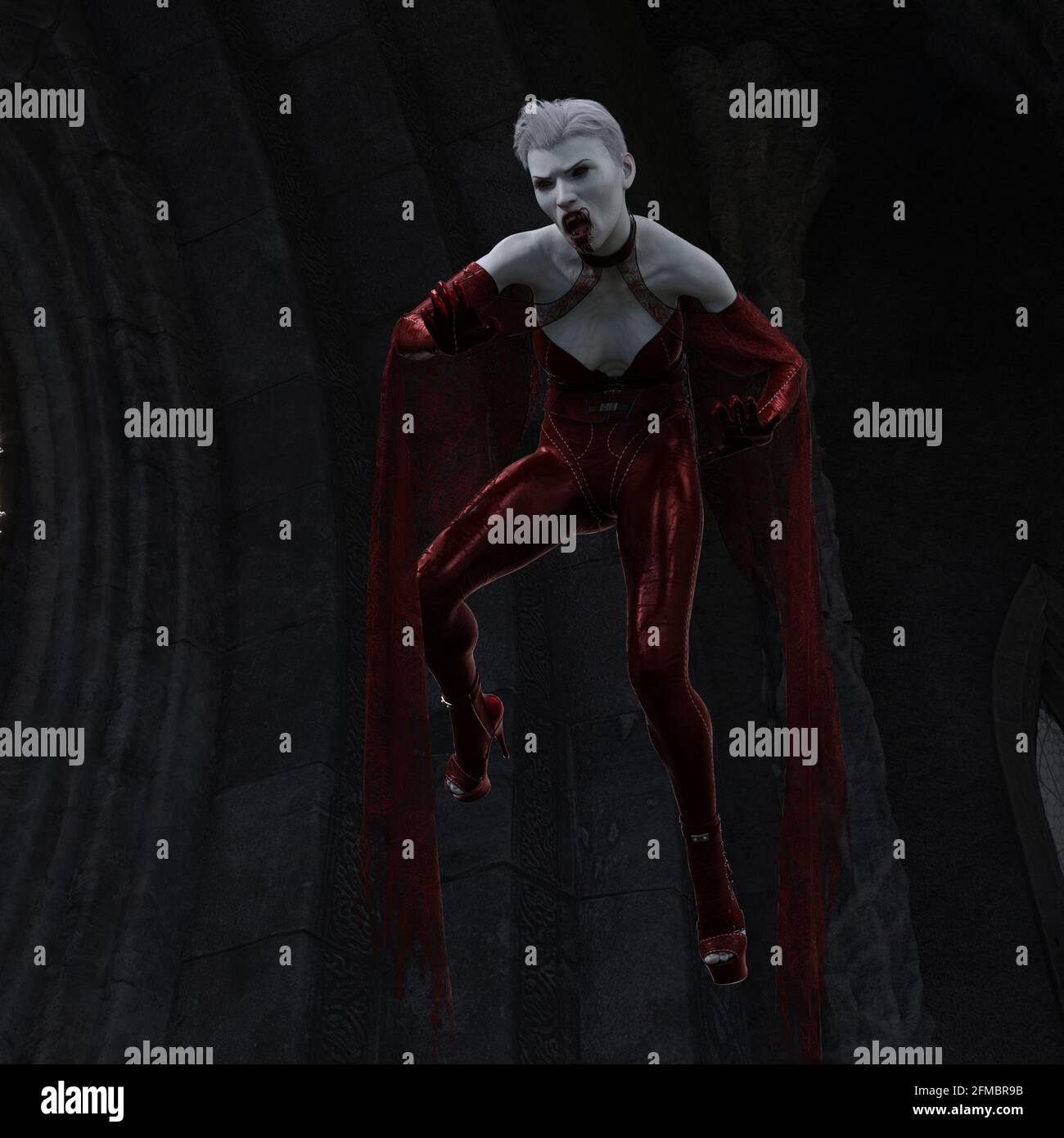 3D illustration vampire woman in a gothic castle Stock Photo - Alamy