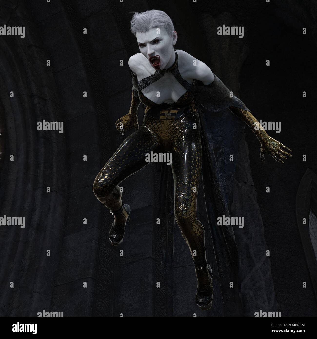 3D illustration vampire woman in a gothic castle Stock Photo - Alamy