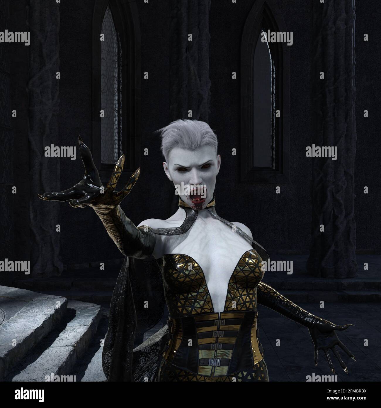 3D illustration vampire woman in a gothic castle Stock Photo - Alamy