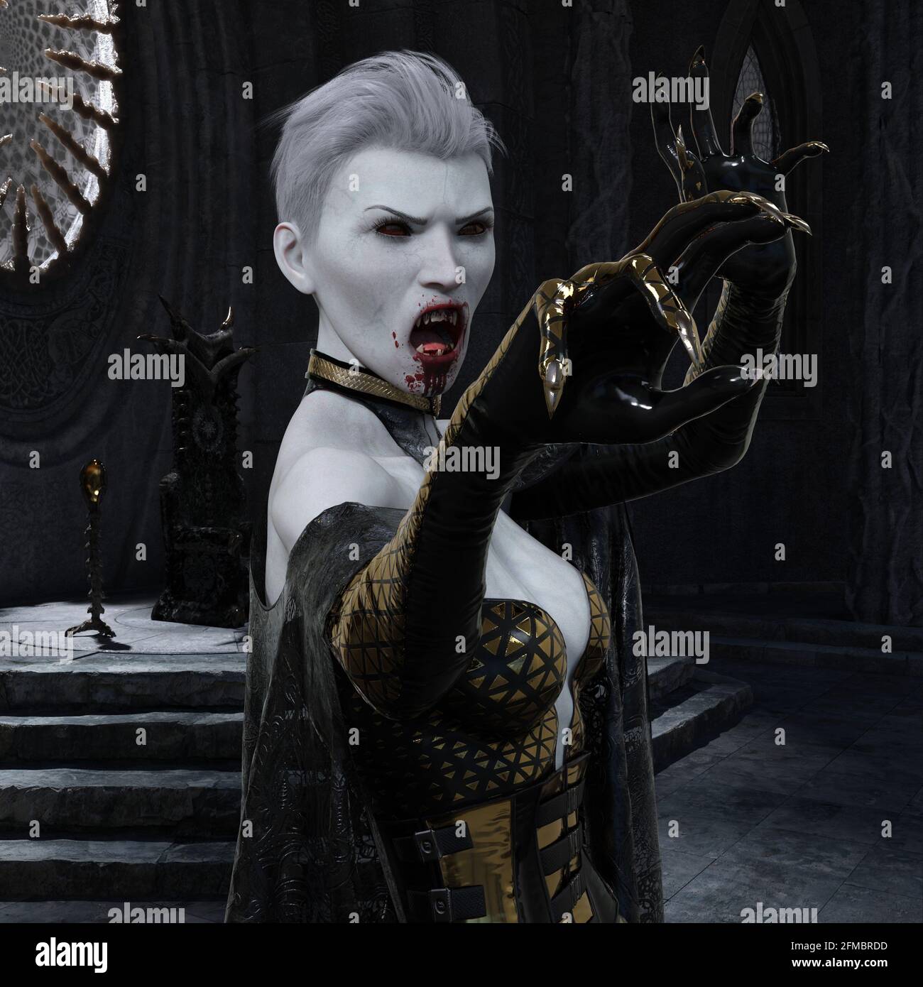3D illustration vampire woman in a gothic castle Stock Photo - Alamy