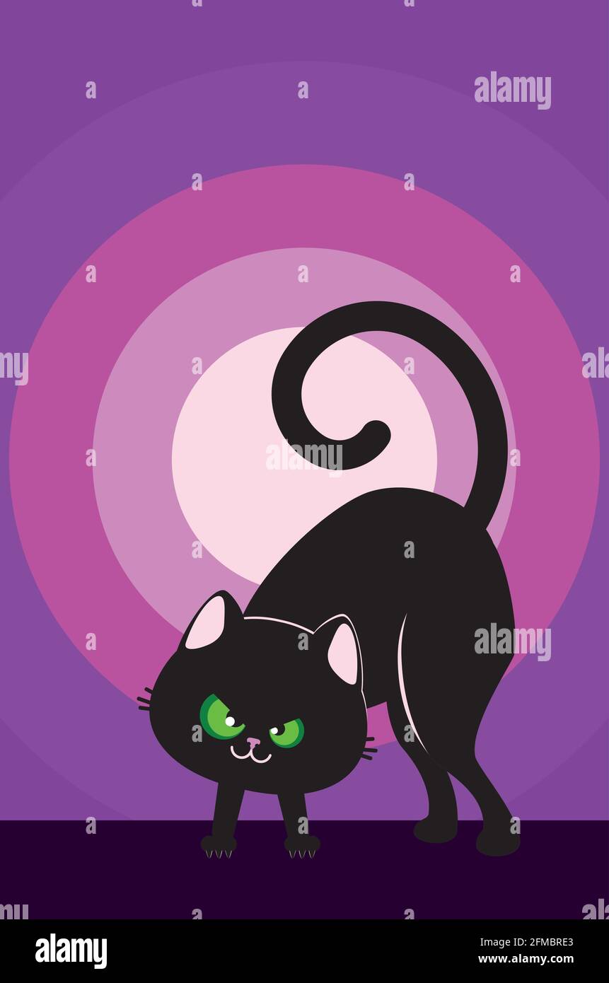 Cute cartoon evil black cat Halloween themed background Stock Vector ...