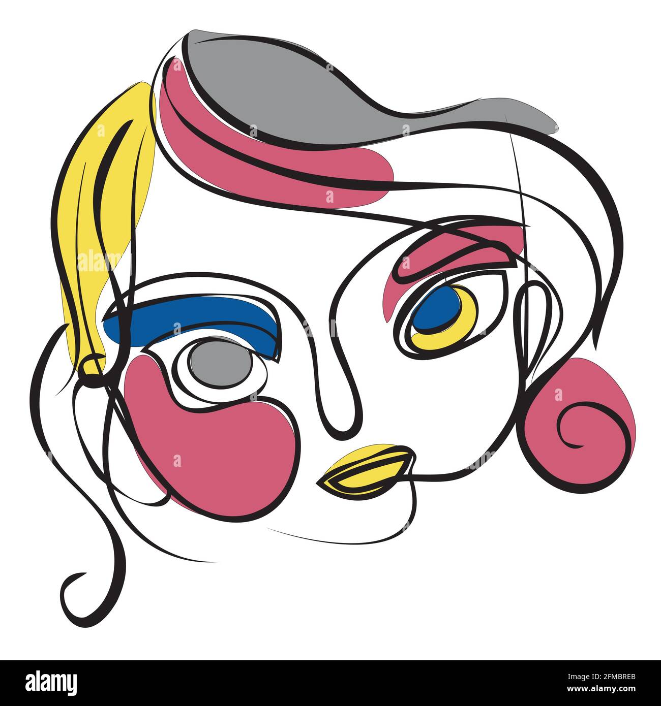 Contemporary line art style female portrait with colorful abstract ...