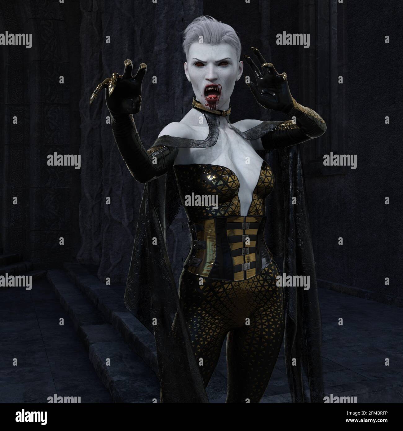 3D illustration vampire woman in a gothic castle Stock Photo - Alamy
