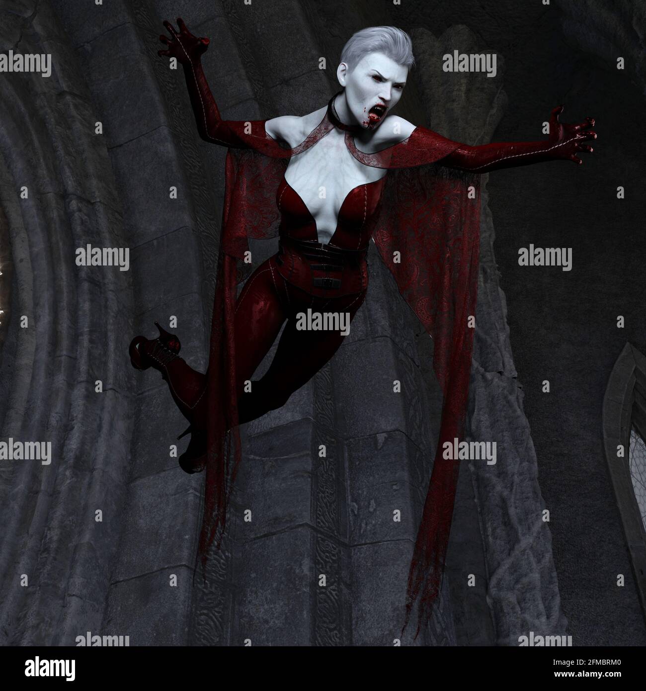 3D illustration vampire woman in a gothic castle Stock Photo - Alamy