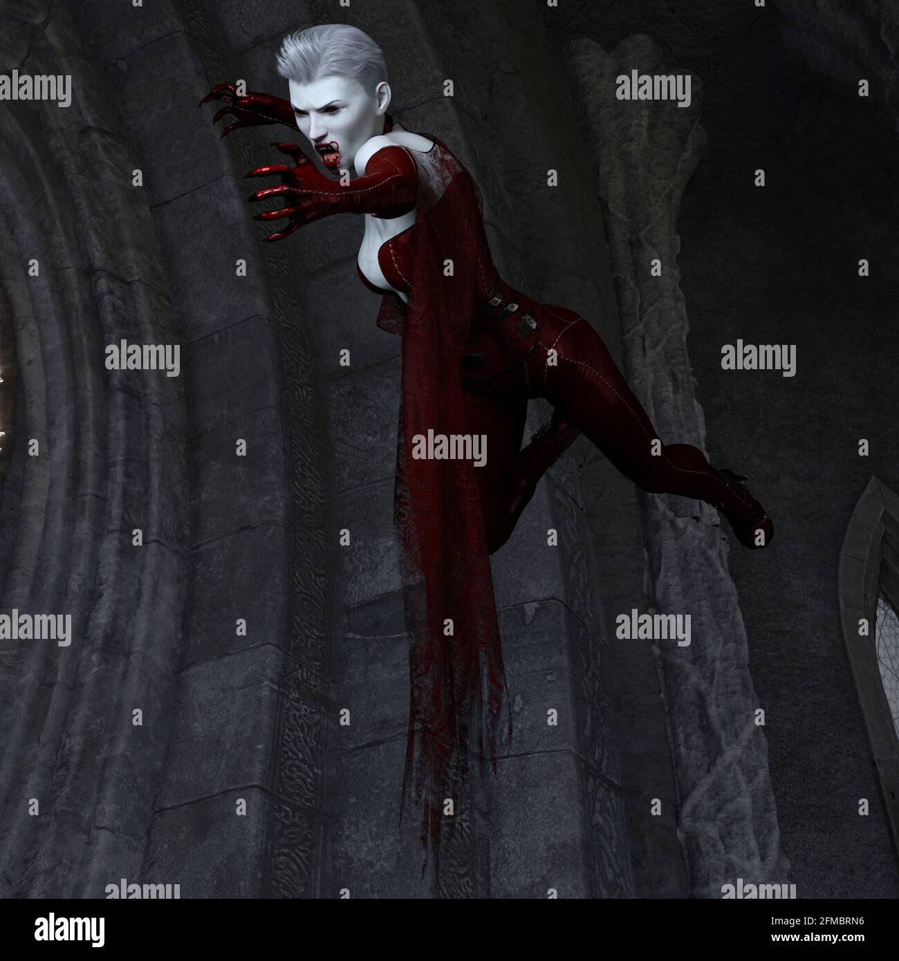 3D illustration vampire woman in a gothic castle Stock Photo - Alamy