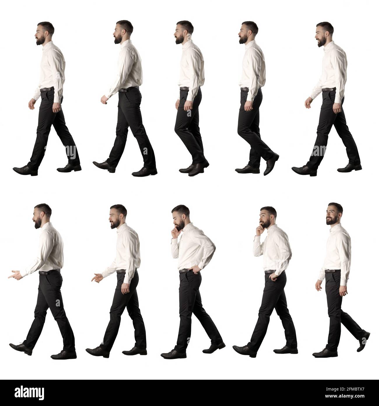 Collection of side view walking business man talking thinking and ...