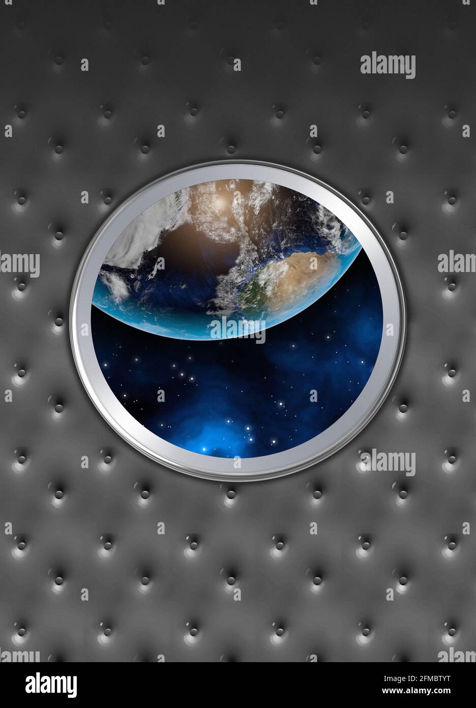 View of Earth from a spacecraft's window, illustration Stock Photo - Alamy