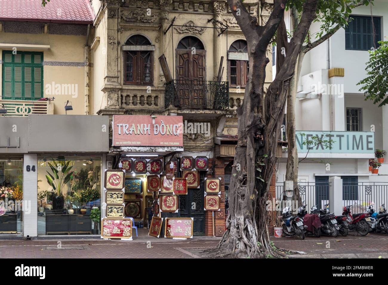 Historical building and shops, Street view in Hanoi, Vietnam Stock ...