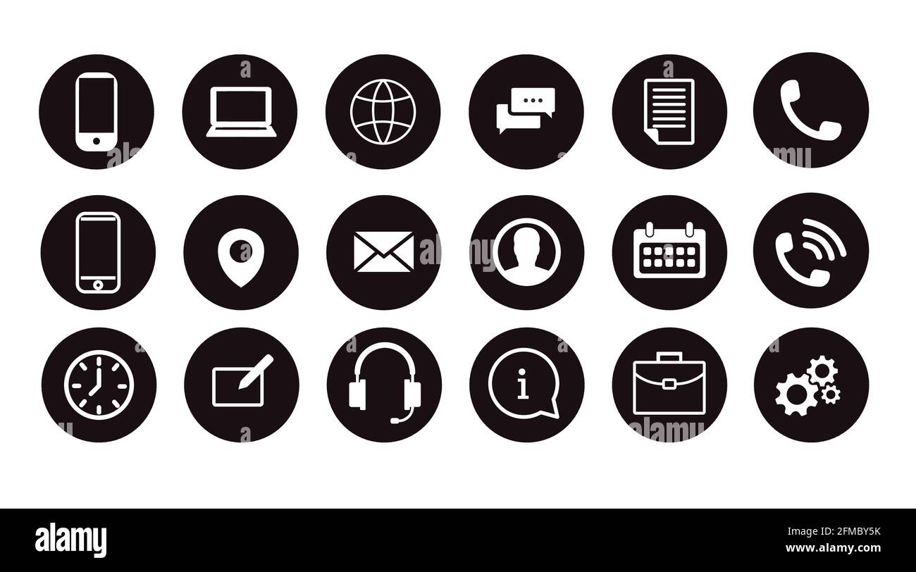 Contact Icon Set. Black and White Illustration of Different Contect ...