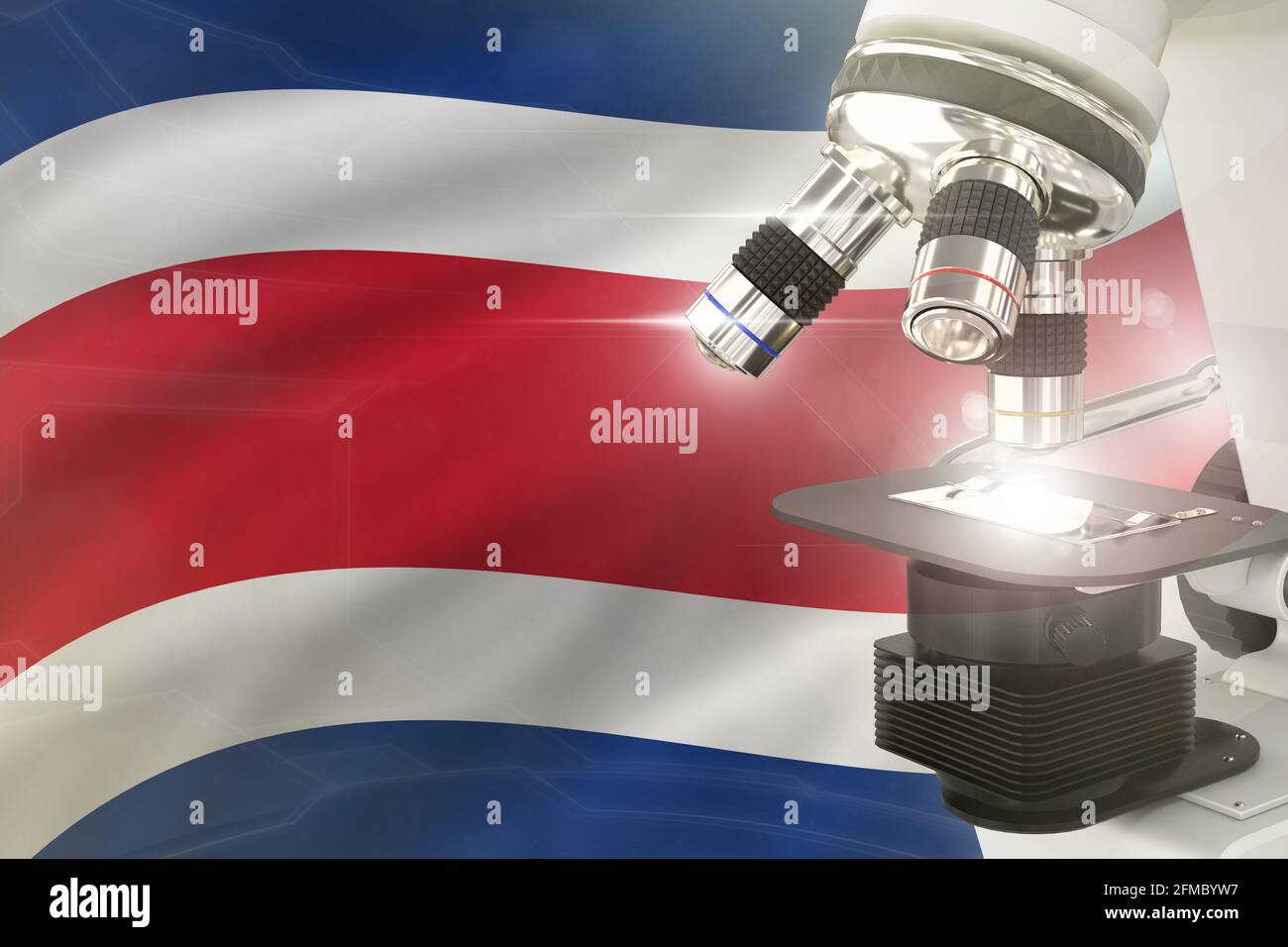 Microscope on Costa Rica flag background - science development concept ...
