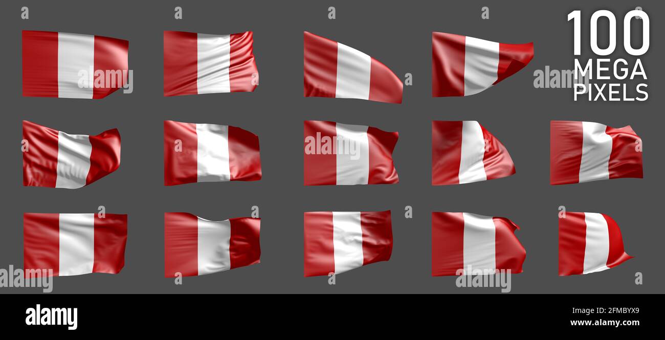 Peru flag isolated - various realistic renders of the waving flag on ...