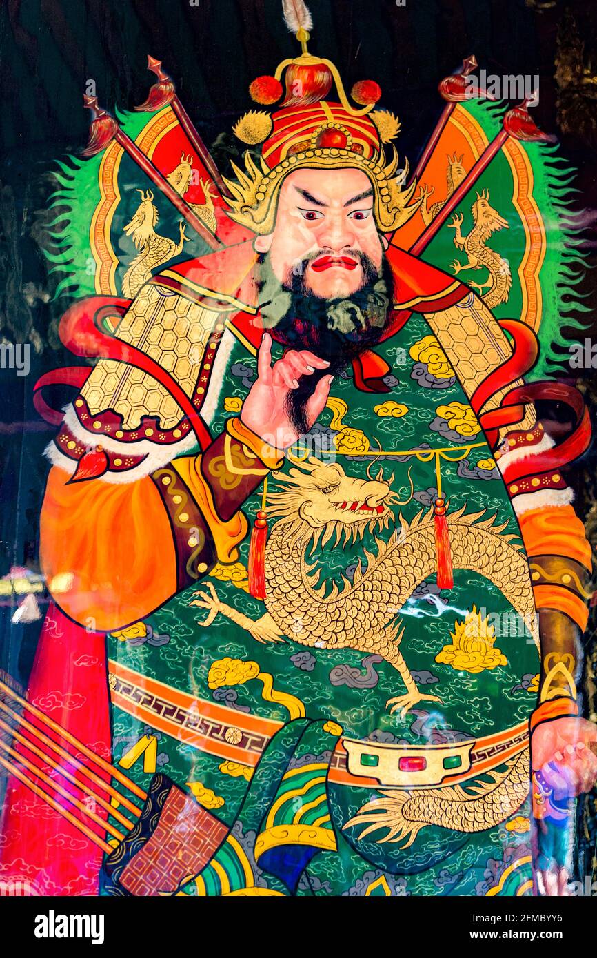 Lacquered door with god, Quan Am Pagoda, a Chinese style Buddhist ...