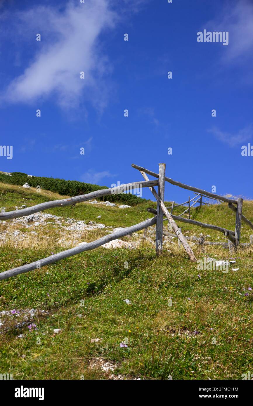 Wooden fence in the alpine mountains in Puchberg am Schneeberg ...