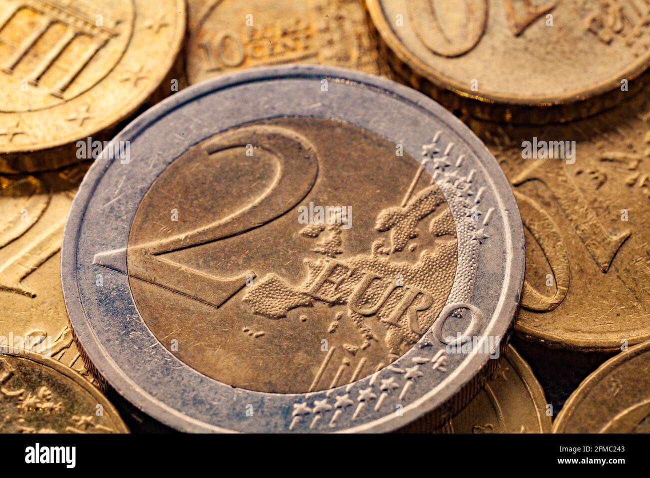 Series of macro shots of euro coins. Obverse of 2 Euros Stock Photo - Alamy