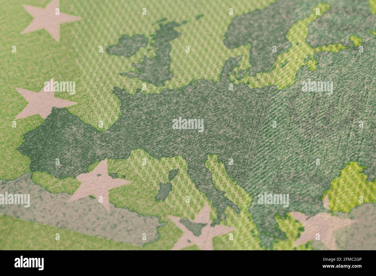 Series of macro shots of details of 100 euro bill. Security features ...