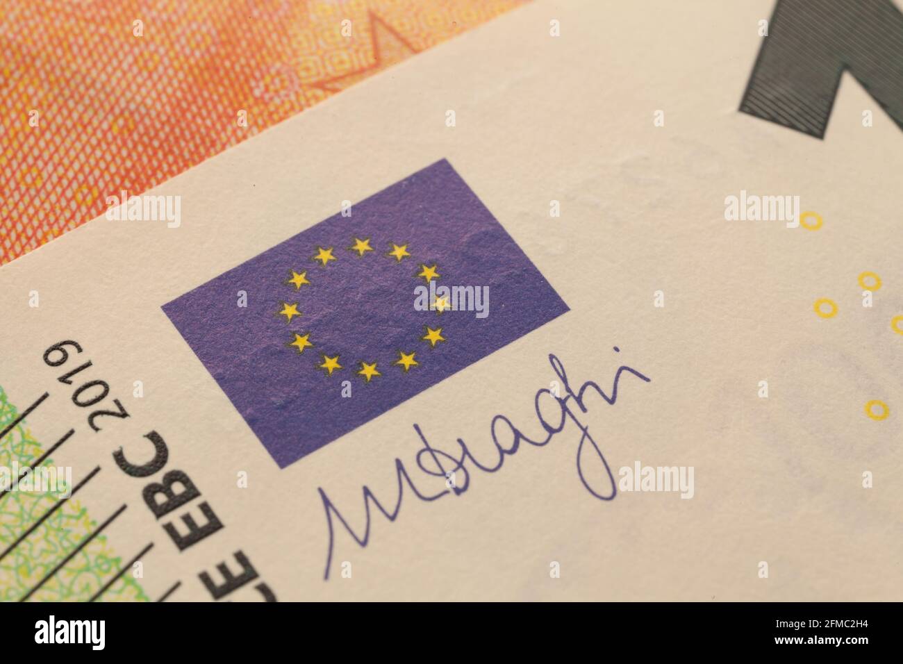 Series of macro shots of details of 100 euro bill. Europa series ...