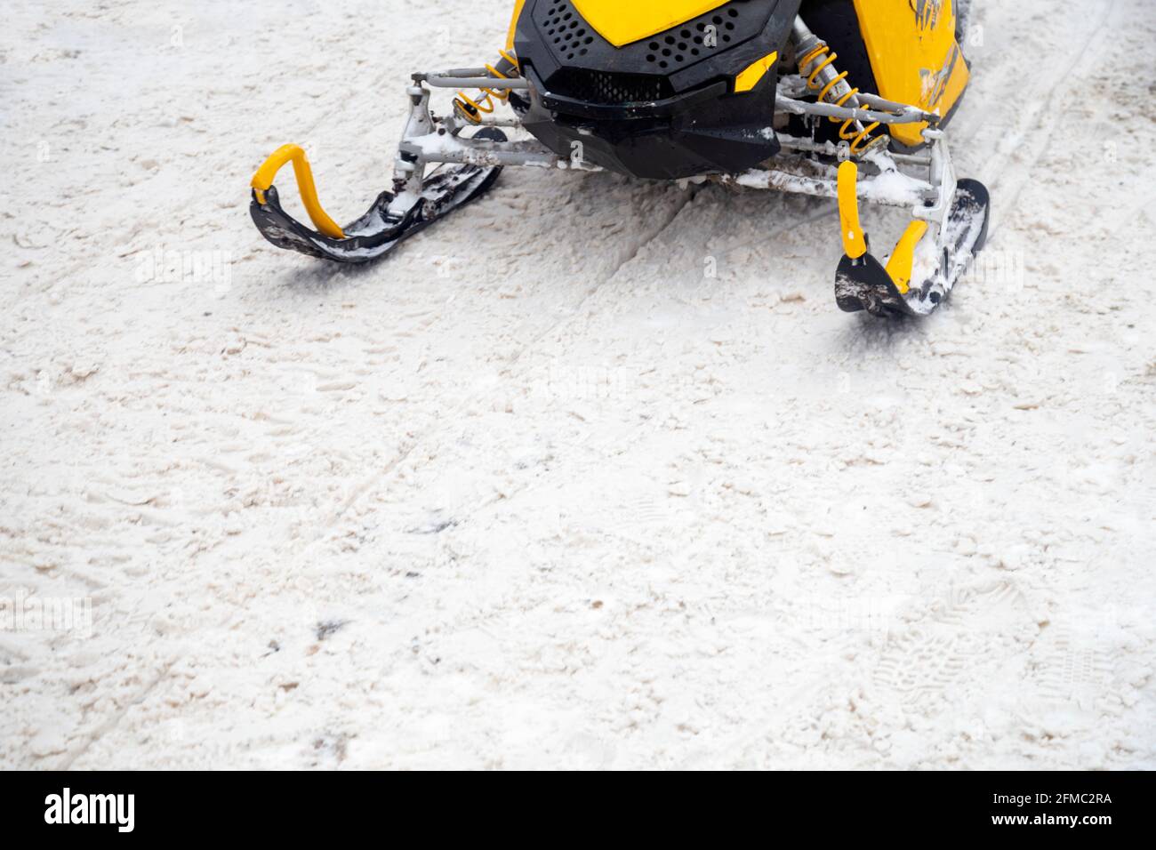 Ski of snowmobile in motion at snowfield, adventure ride Stock Photo ...