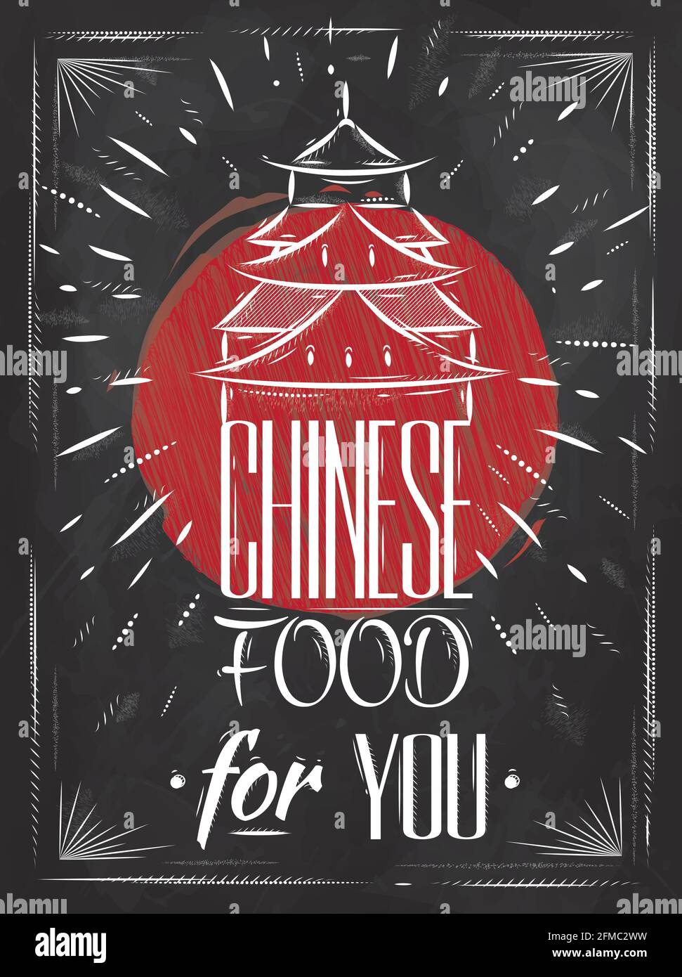 Poster chinese food in retro style lettering house, stylized drawing ...