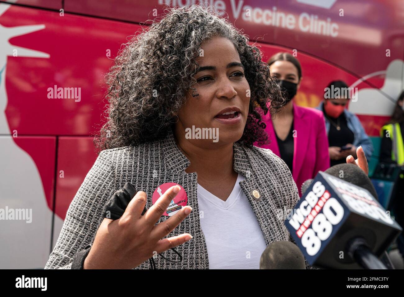 New York, USA. 07th May, 2021. Assemblywoman Karines Reyes visits a ...