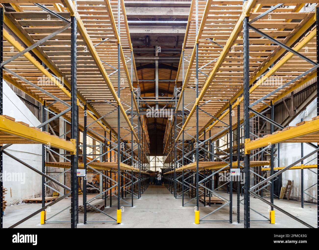 Warehouse with storage racking in place ready for stocking with ...