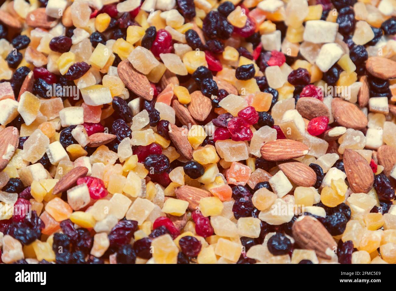 Mix of candied fruits, nuts and raisins for a quick bite (Selective ...