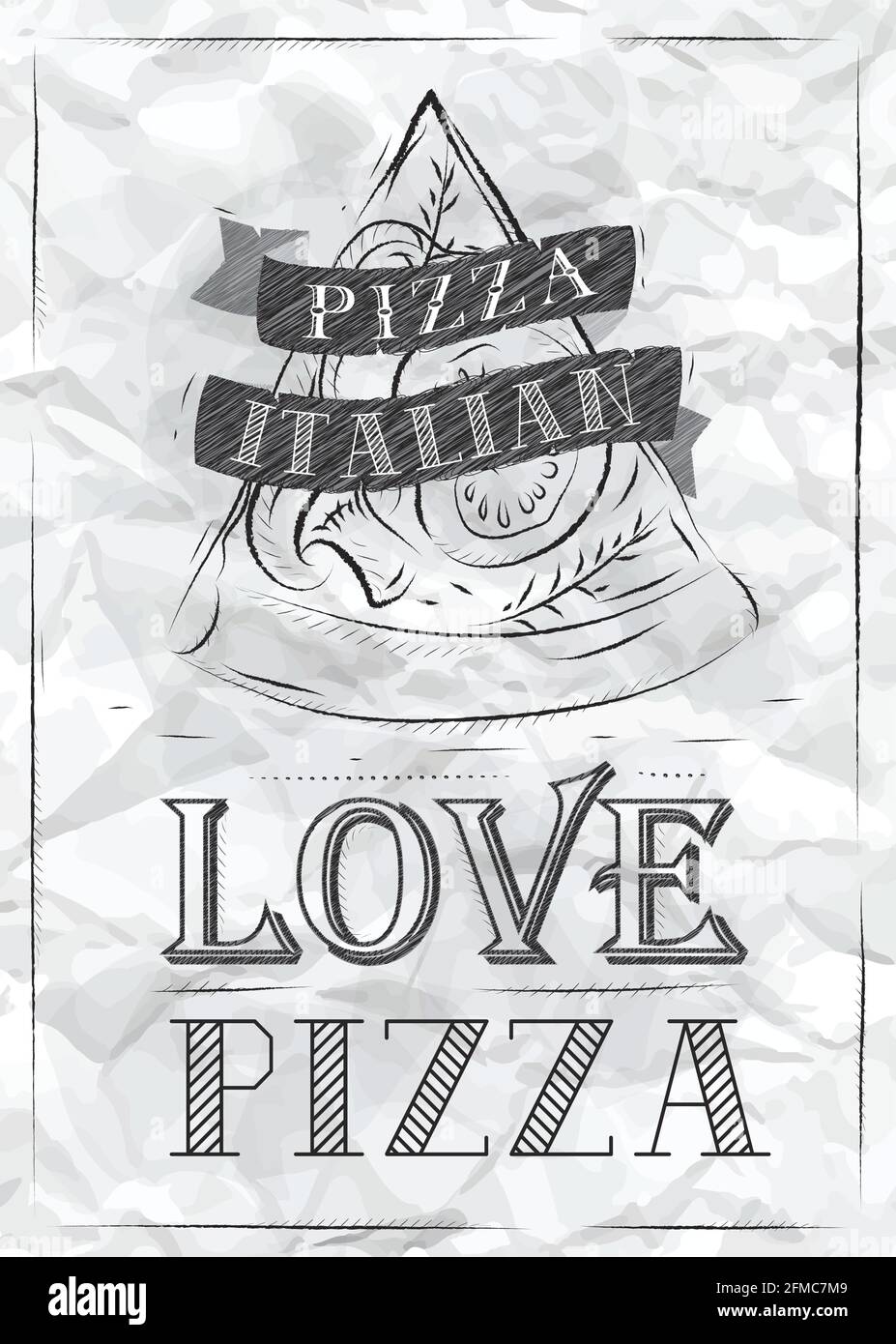 Poster with pizza and a slice of pizza with the inscription Italian ...