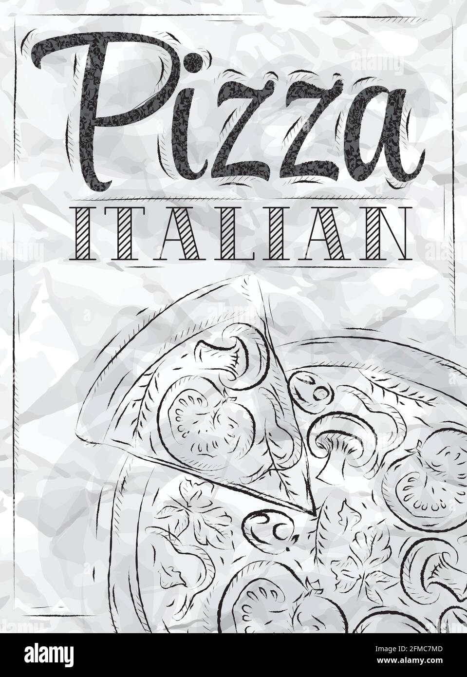 Poster with pizza and a slice of pizza with the inscription Italian ...