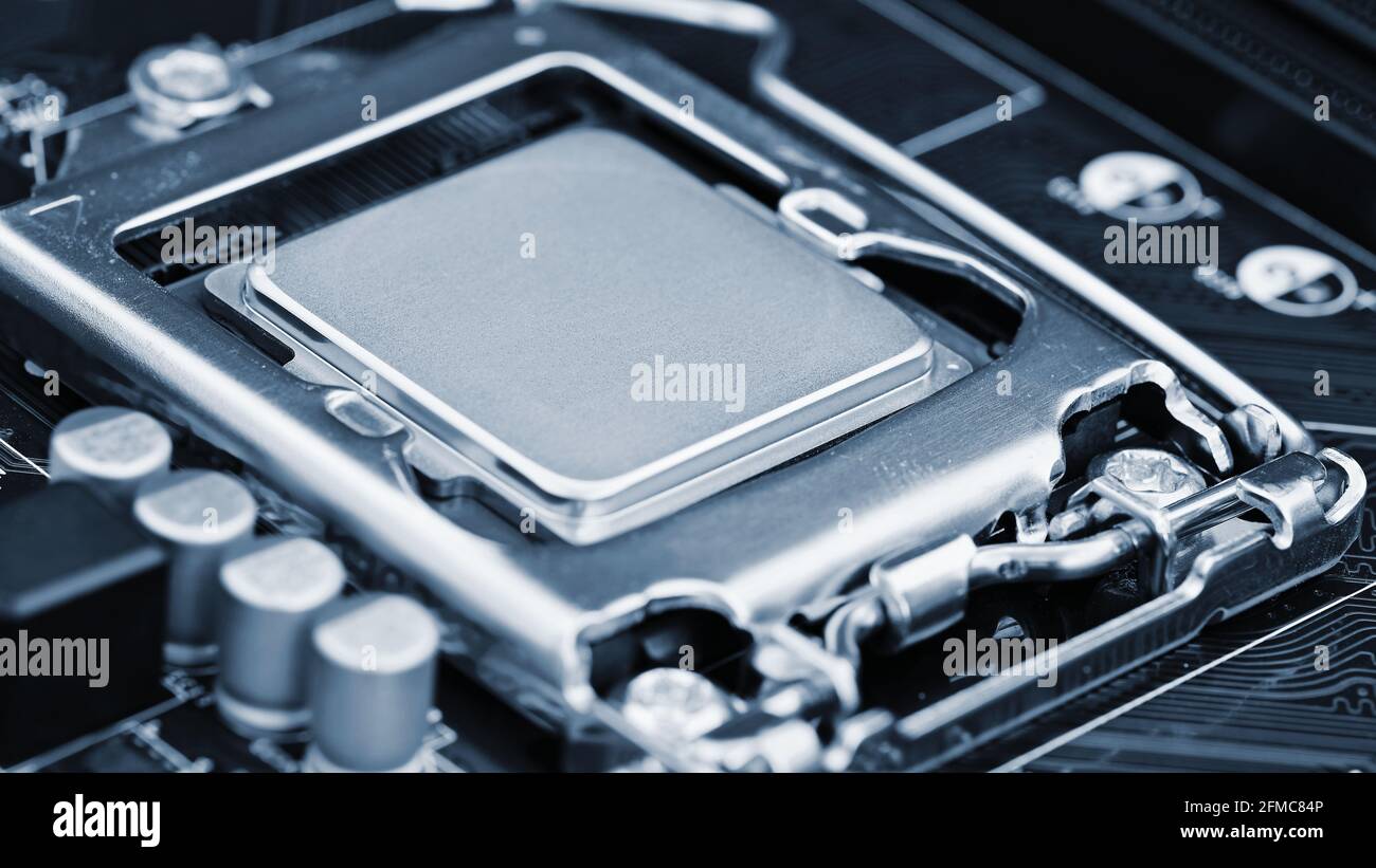 Beautiful technological photo of the processor on the motherboard ...