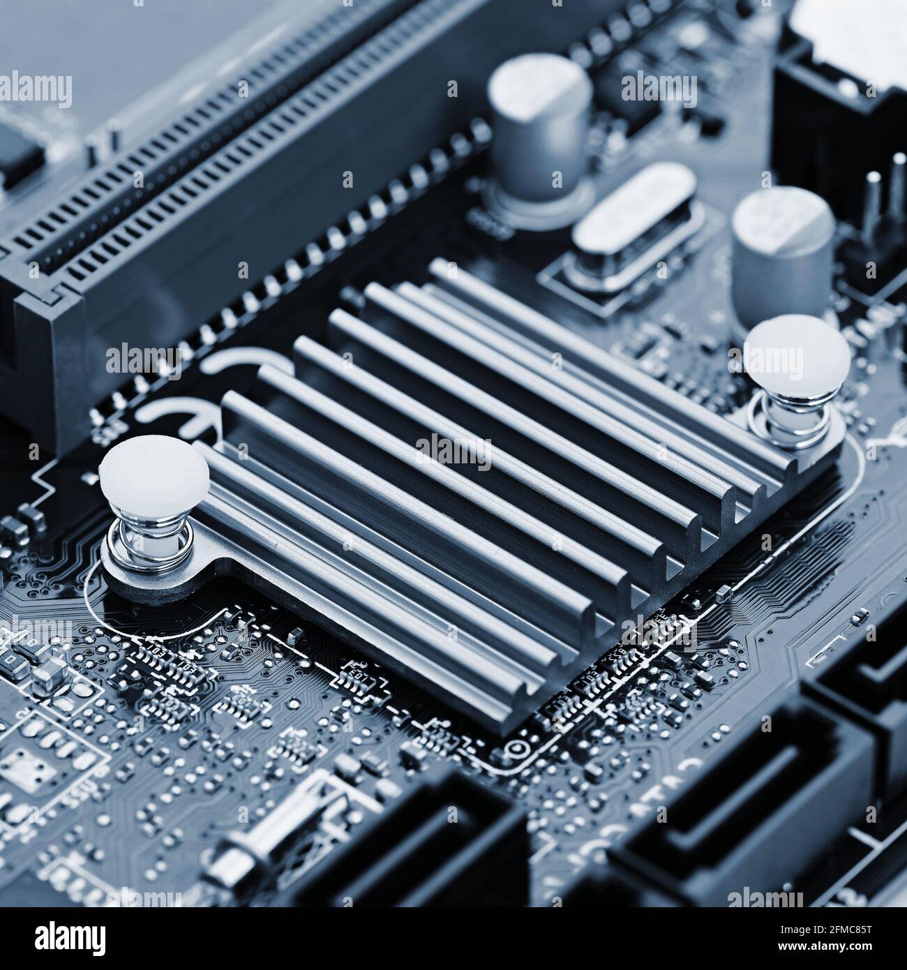 Components on board. PCB to PC. Chip, capacitor and connectors on the ...