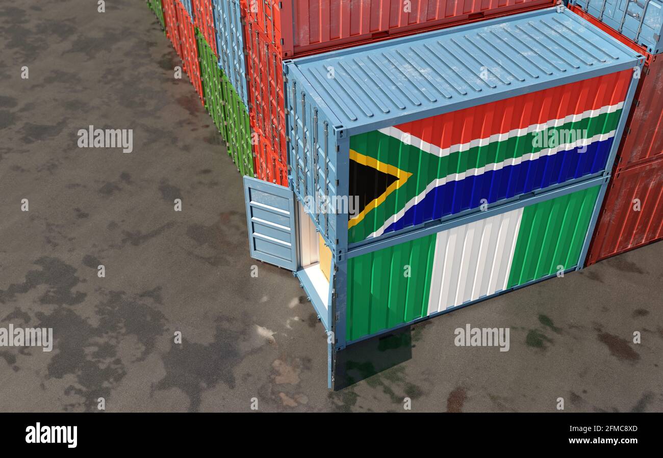 Freight containers with South Africa and Nigeria national flags. 3D ...