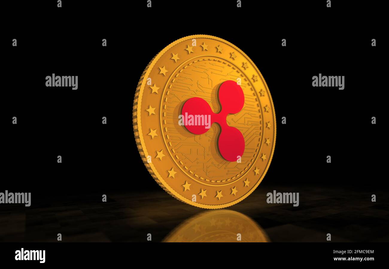 Ripple XRP cryptocurrency symbol gold coin on green screen background ...
