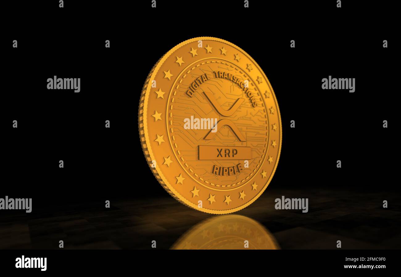 Ripple XRP cryptocurrency symbol gold coin on green screen background ...