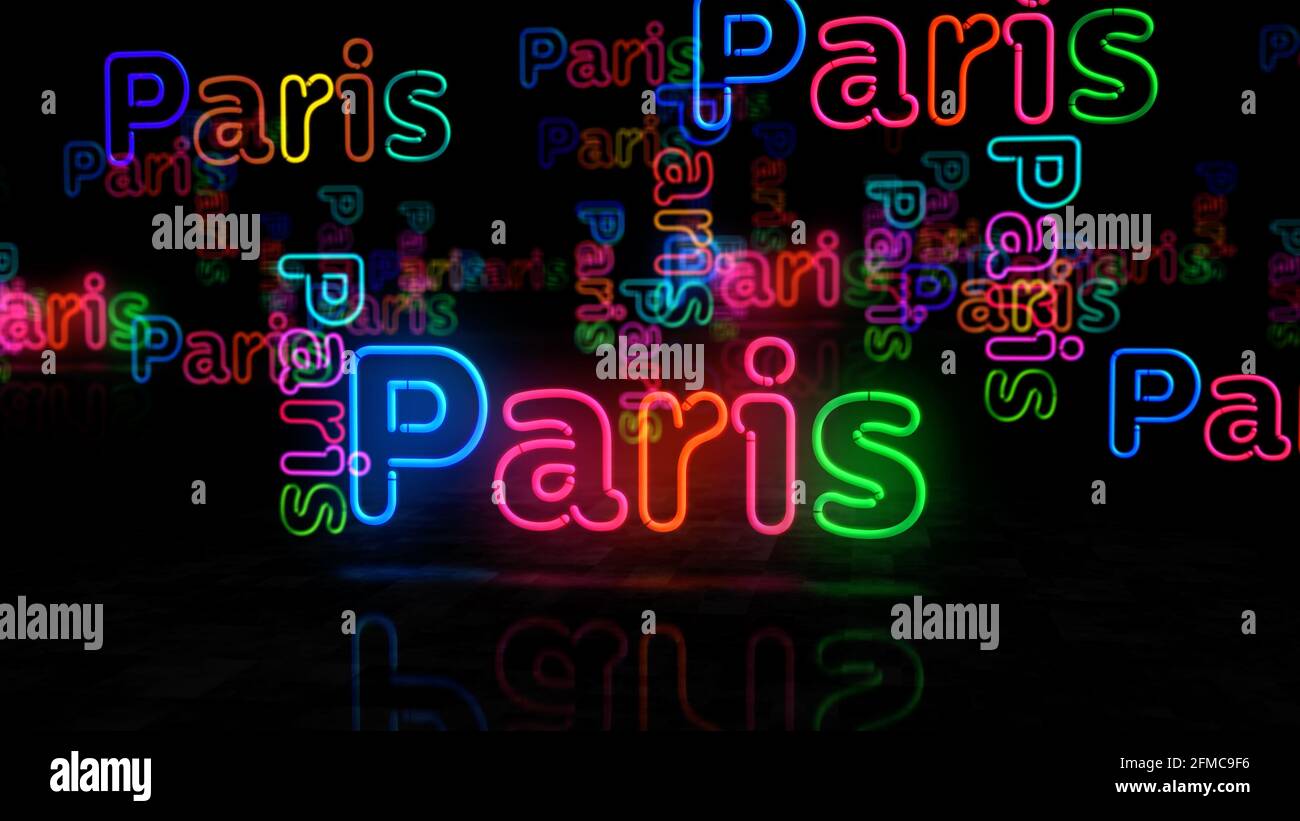 Paris symbol neon symbol. Light color bulbs with romantic sign ...