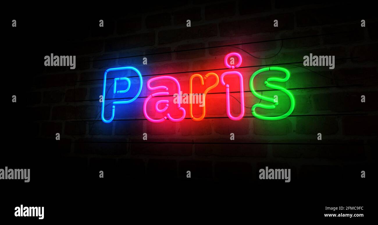 Paris symbol neon symbol. Light color bulbs with romantic sign ...