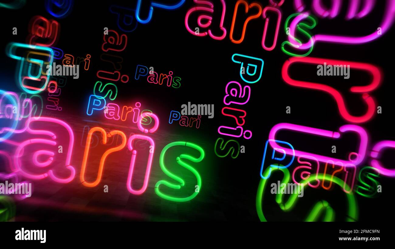 Paris symbol neon symbol. Light color bulbs with romantic sign ...