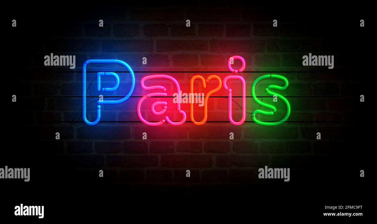 Paris symbol neon symbol. Light color bulbs with romantic sign ...