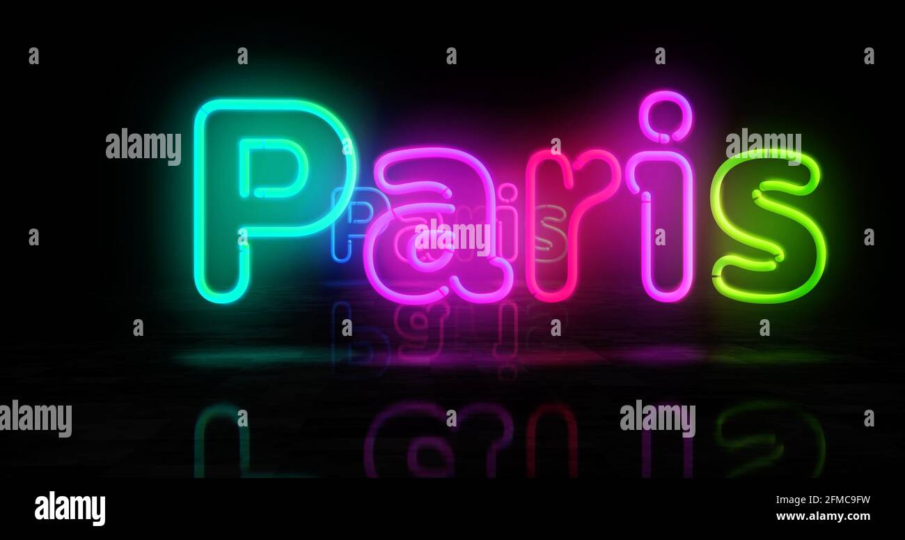 Paris symbol neon symbol. Light color bulbs with romantic sign ...