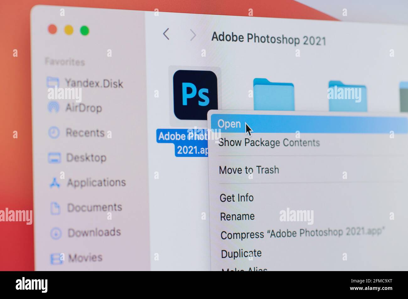 New york, USA - April 19, 2021: Click and open photoshop app on laptop ...