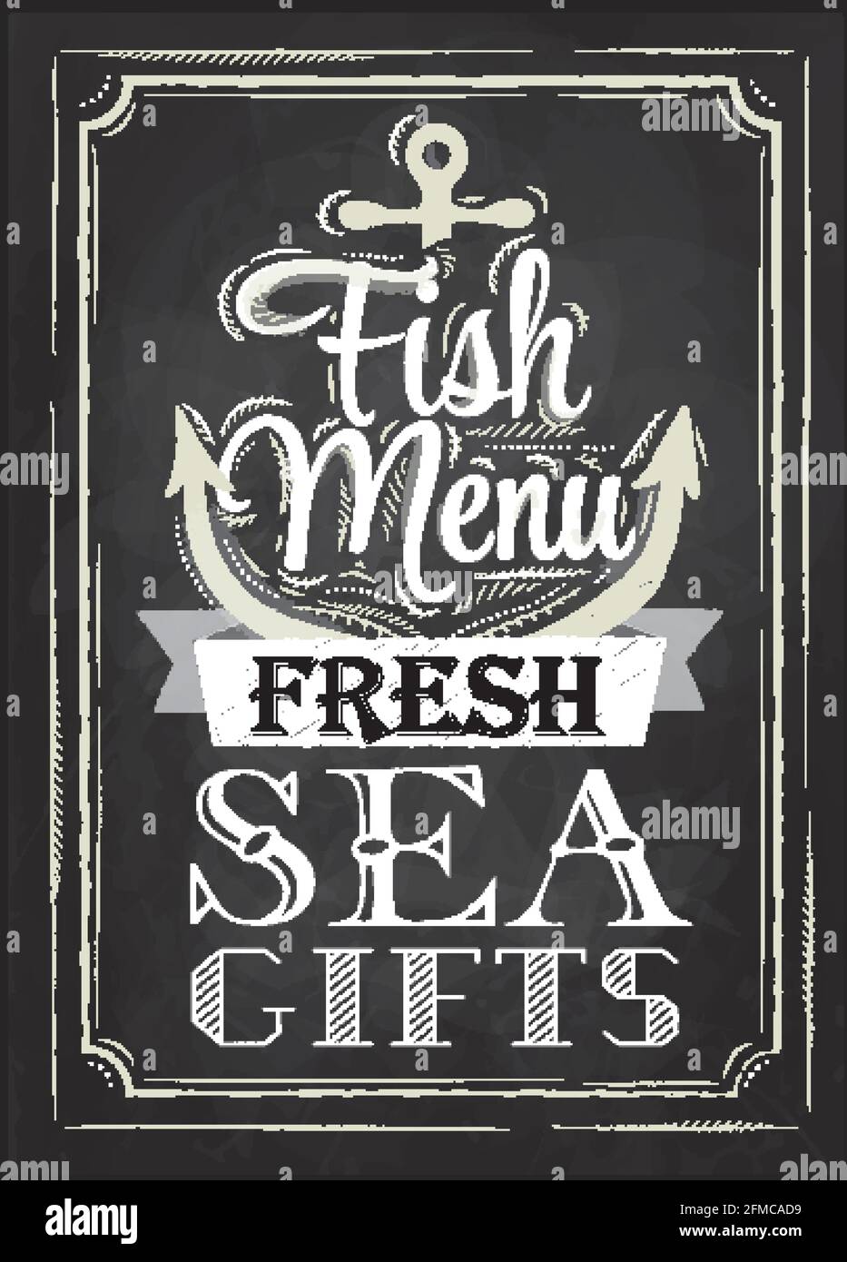 Poster Fish menu fresh sea gifts in retro style stylized drawing with ...