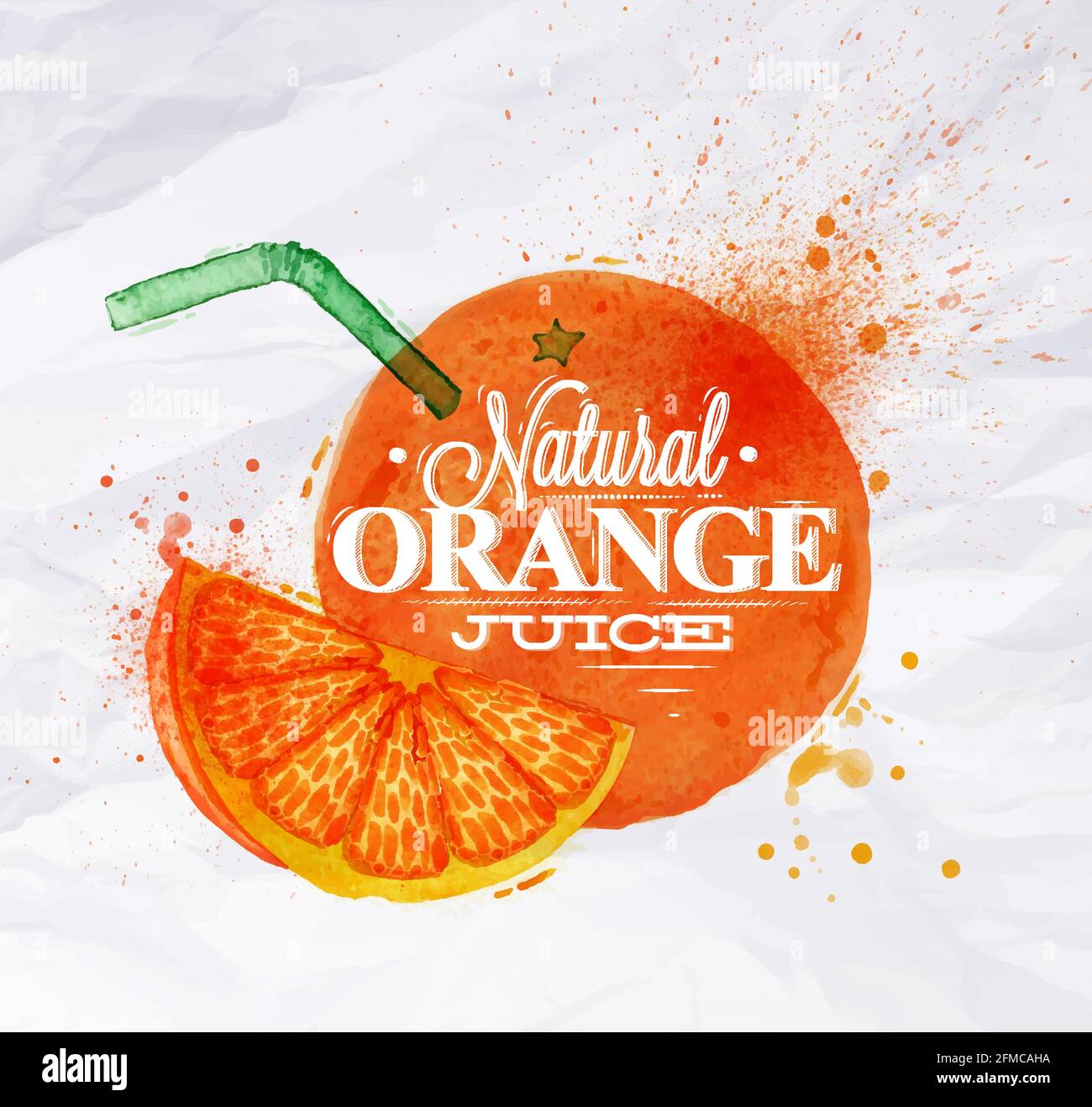 Poster with orange watercolor orange lettering natural orange juice ...