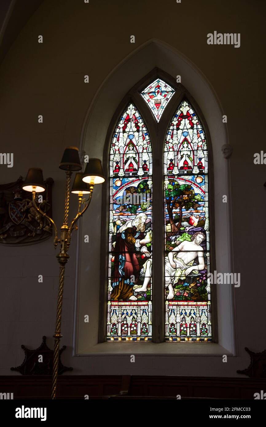 Stained glass window of the twelve apostles in Downpatrick Cathedral ...