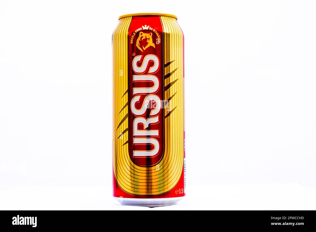 Can of Ursus beer isolated on white. Illustrative editorial photo shot ...