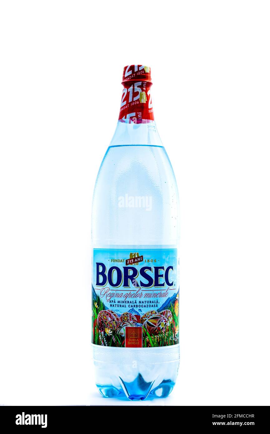 Bottle of Borsec sparkling natural mineral water isolated on white ...