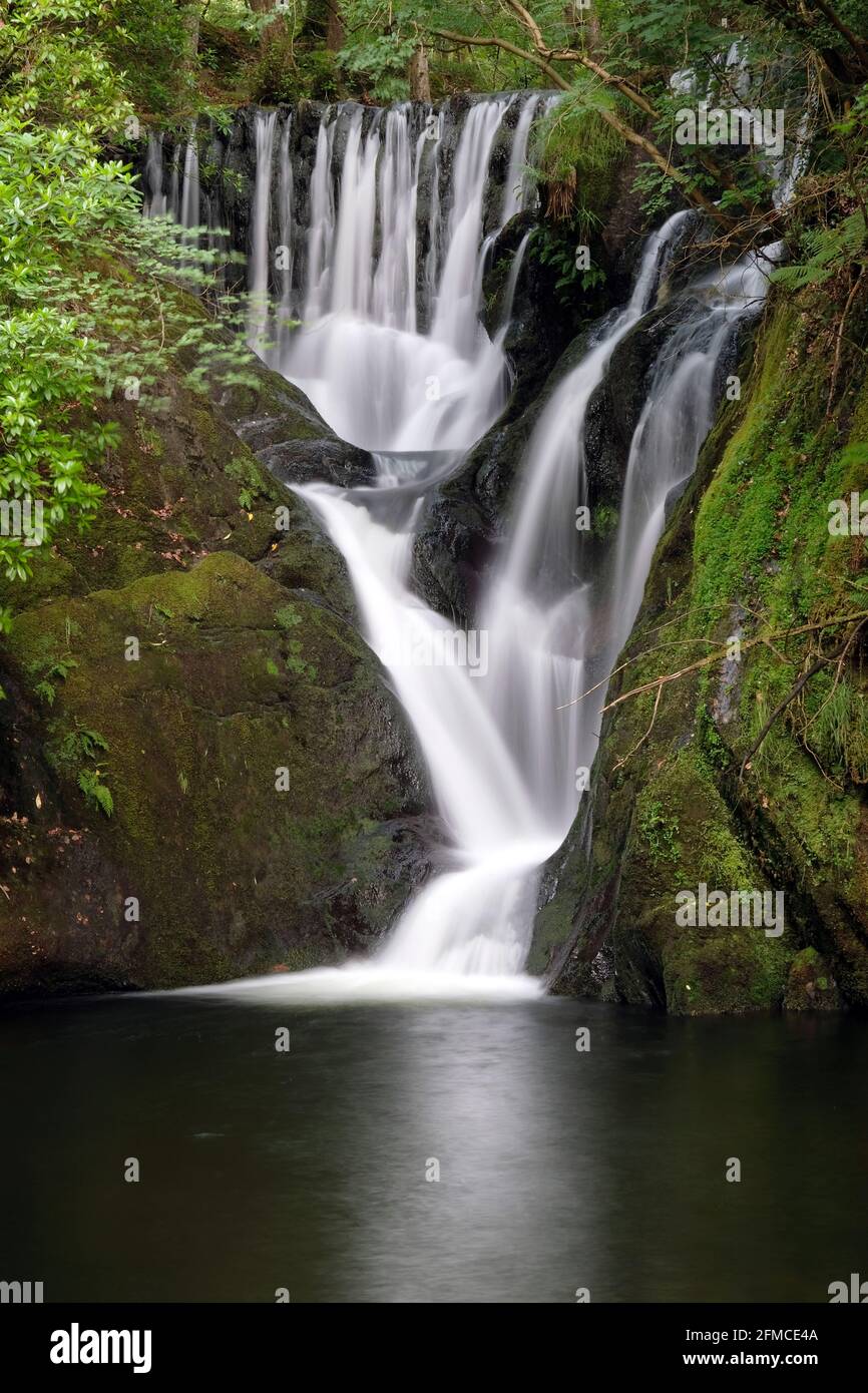 The waterfall above the Dyfi Furnace charcoal-burning blast furnace in ...