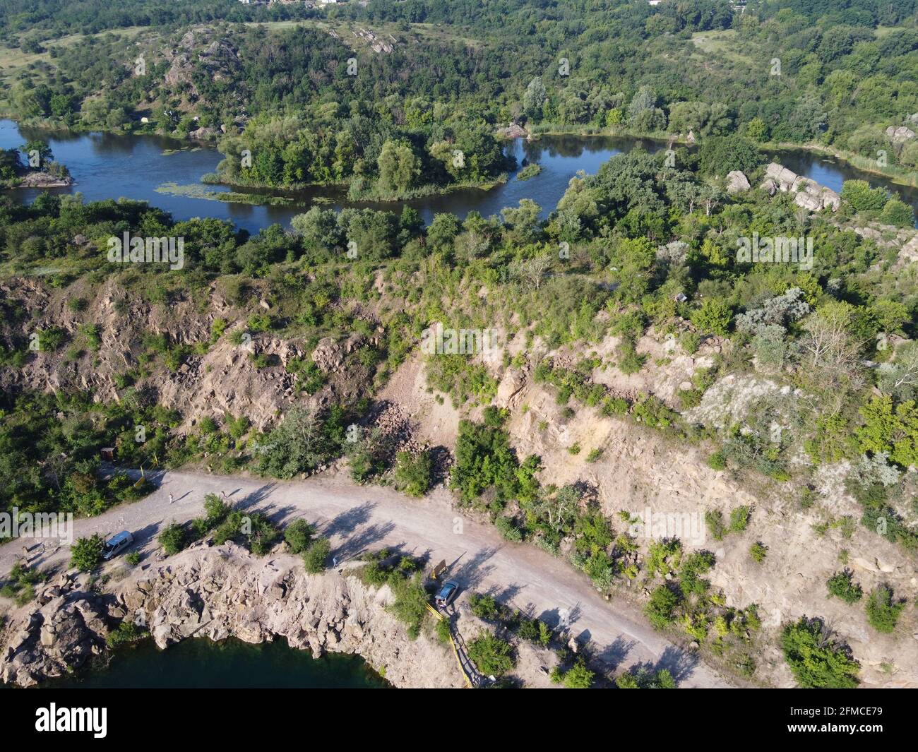 Winding bed of the Southern Bug river. River, landscape from a bird's ...