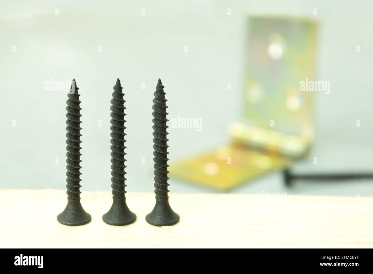 The self-tapping screw is screwed into the board. Screwing a self ...