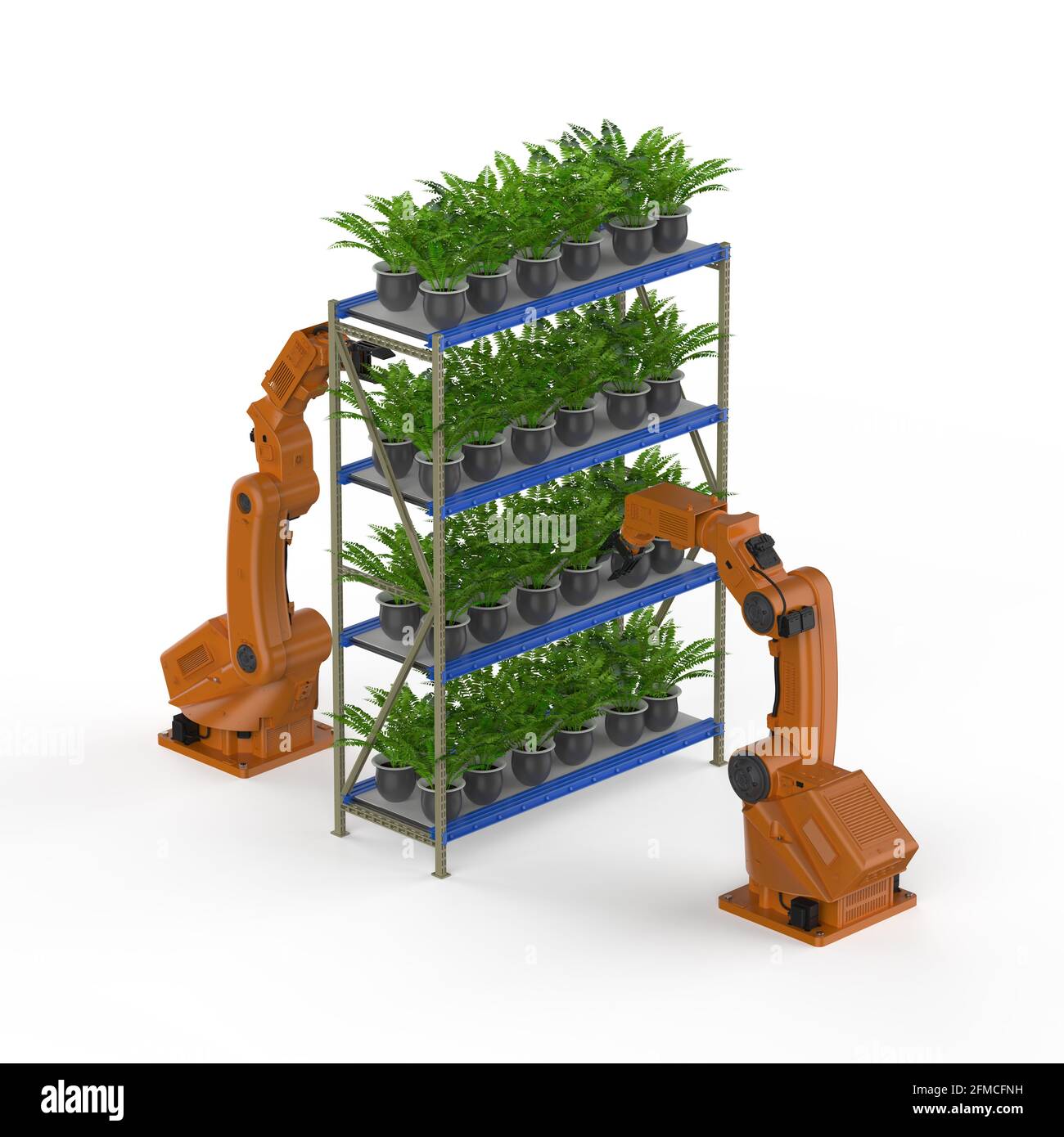 Agriculture technology concept with 3d rendering robotic arm in ...