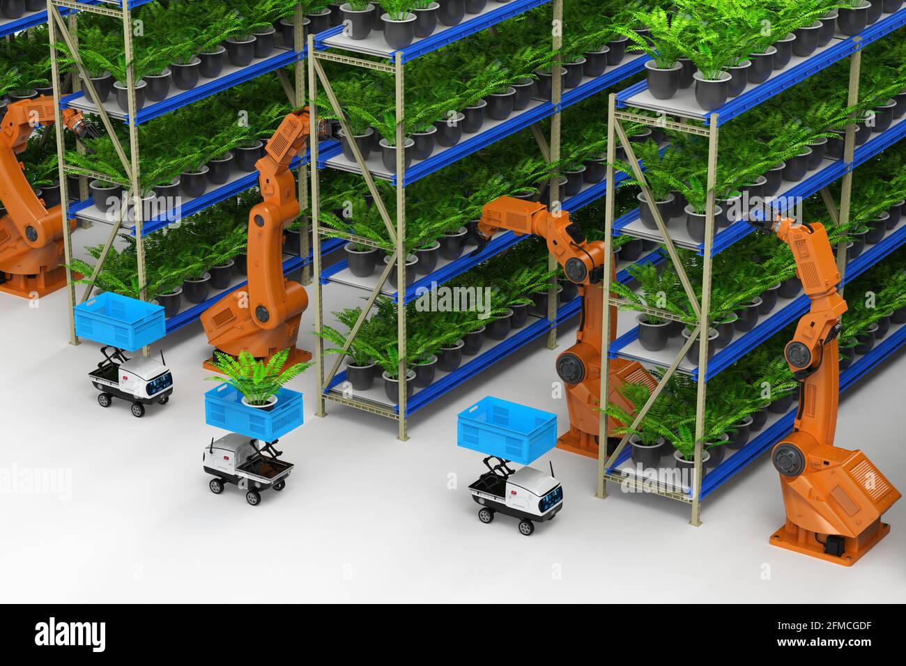 Agriculture technology concept with 3d rendering robotic arm in ...